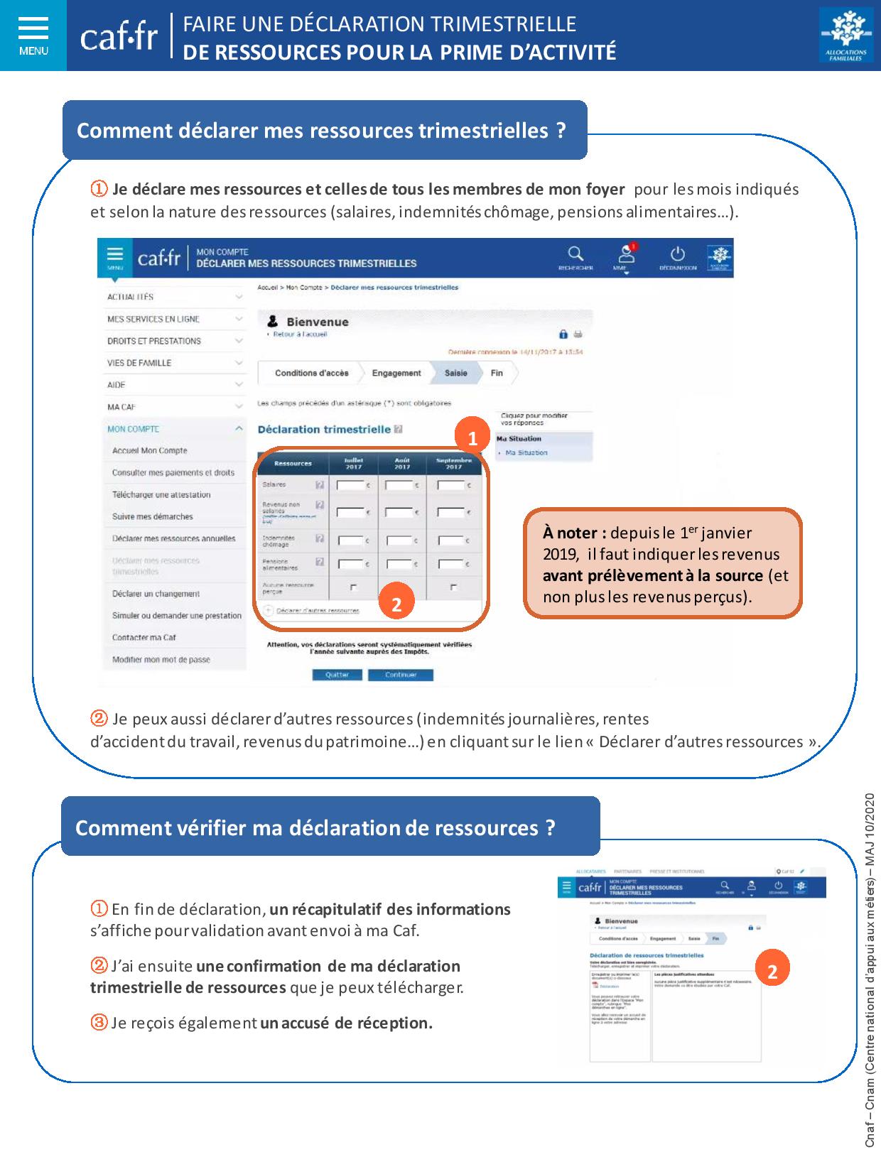 Faire une déclaration des ressources trimestrielles à la prime d ...