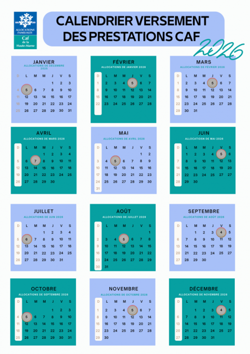 CAF - Calendrier des versements 2026